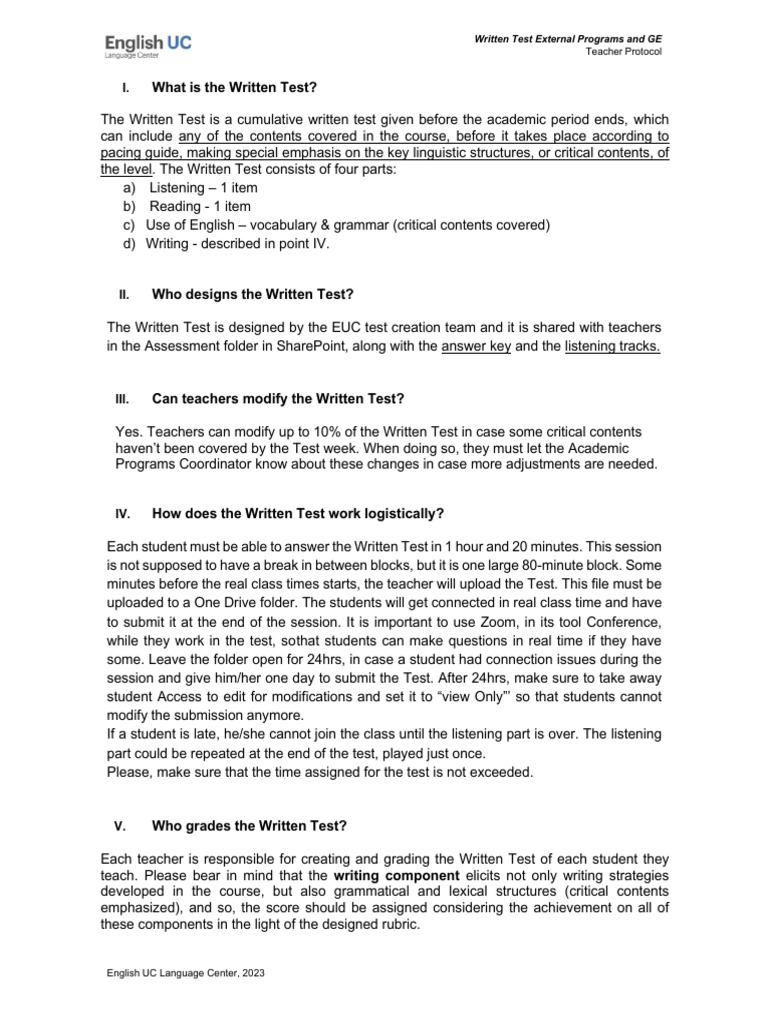 Written Test Protocol 2023 | PDF | Cognitive Science | Linguistics