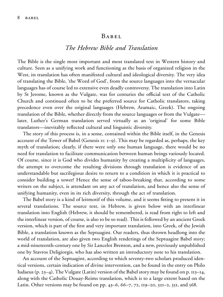 Babel - D Weissbort & Eysteinsson | PDF | Translations | Septuagint