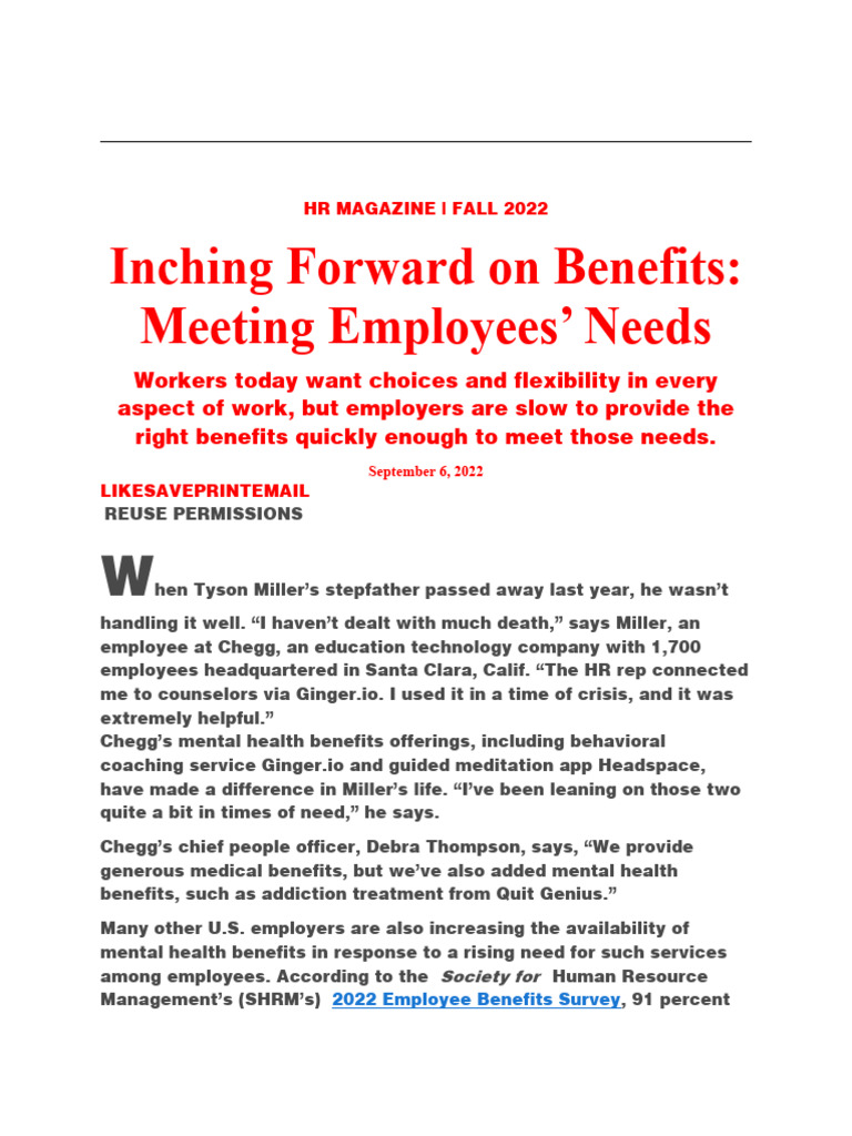 Inching Forward on Benefits Meeting Employees’ Needs | PDF | Employment ...