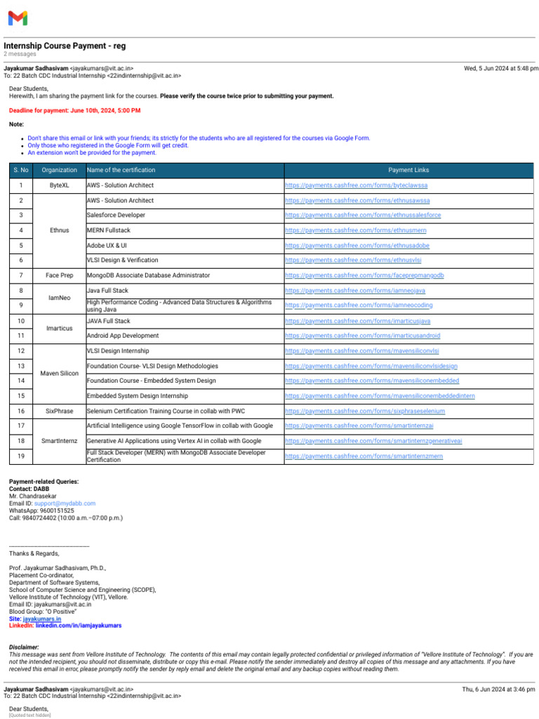 Gmail - Internship Course Payment - Reg | PDF | Computing | Information Technology Management