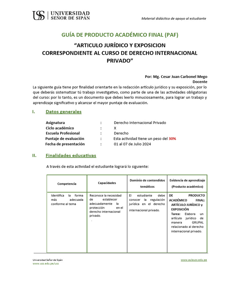 Guía de Producto Académico Final DIP 2024-I | PDF | Caso de carta | Evaluación