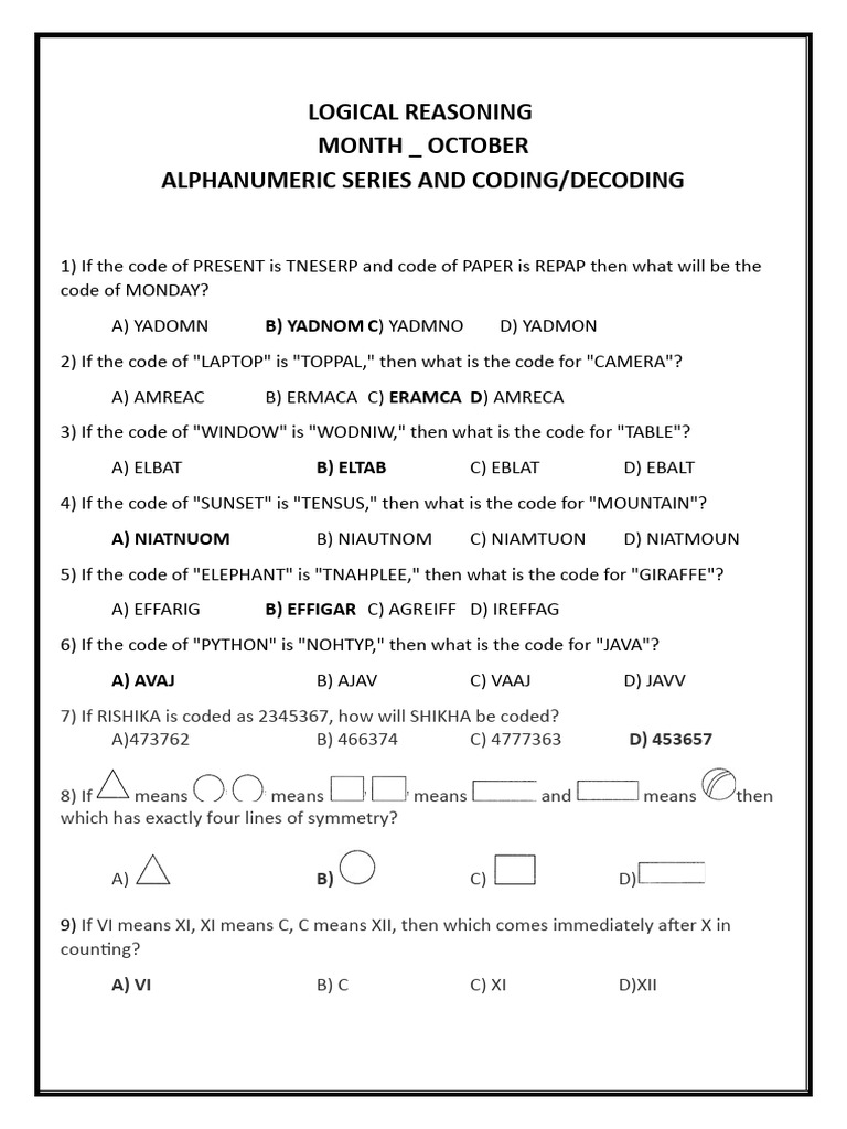 Logical Reasoning Class 3-5 October | PDF