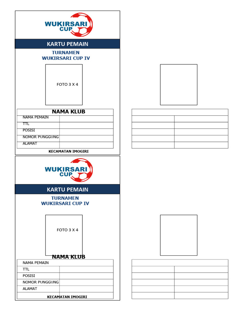 Format Kartu Pemain Turnamen Sepakbola | PDF