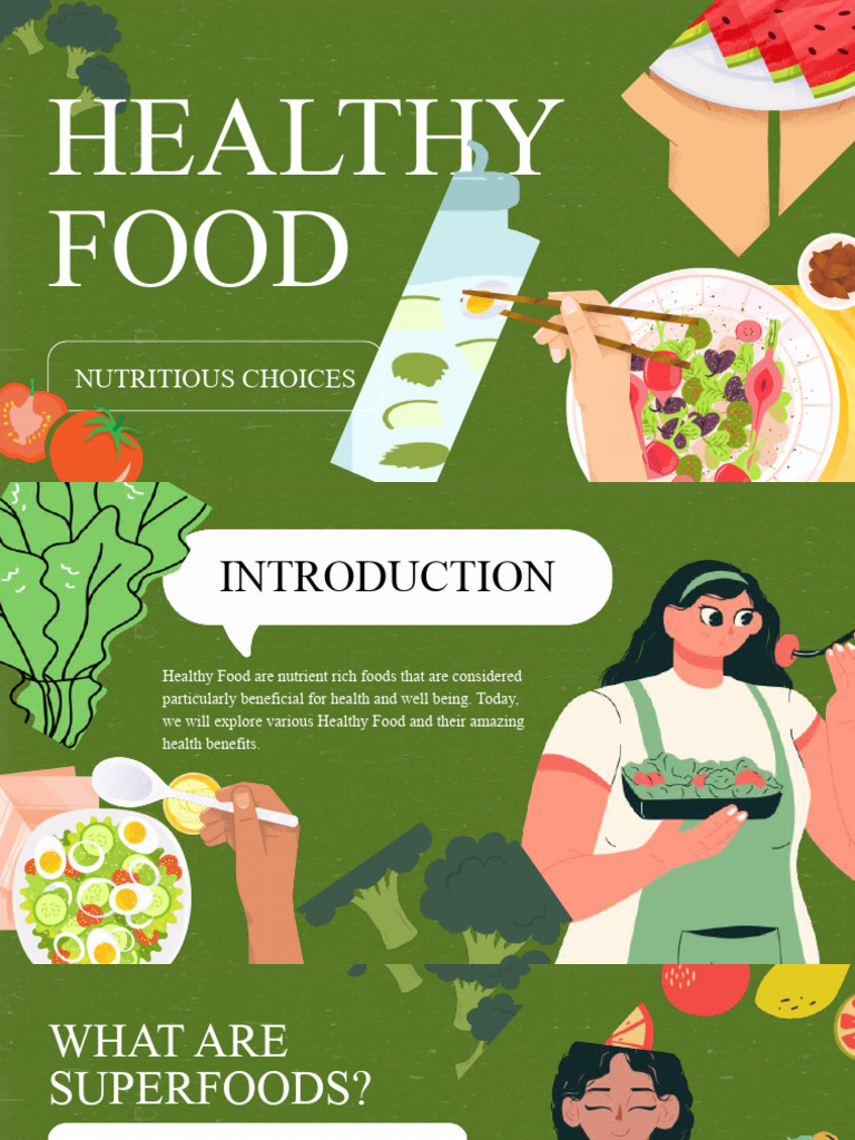 Green and White Illustrative Healthy Food Presentation | PDF | Cooking ...