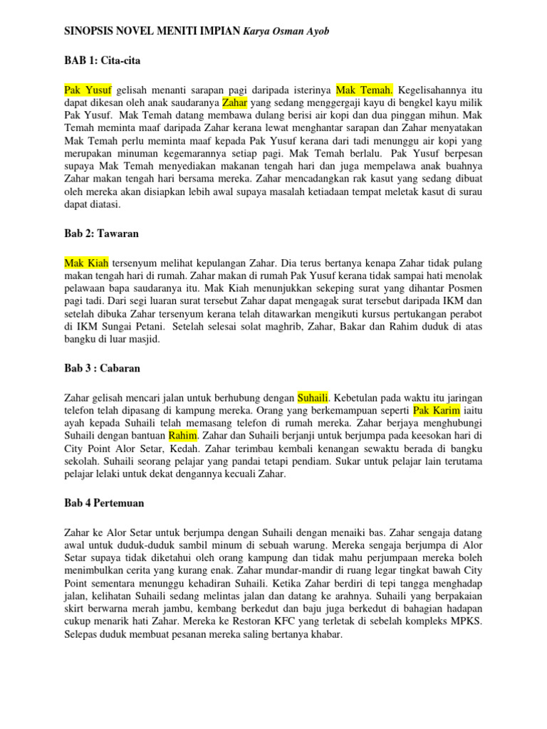 Sinopsis Novel Meniti Impian Osman Ayob | PDF