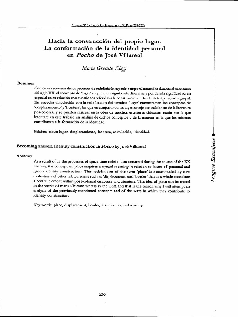 La Conformaci-N de La Identidad Personal en Pocho | PDF | Chicano ...
