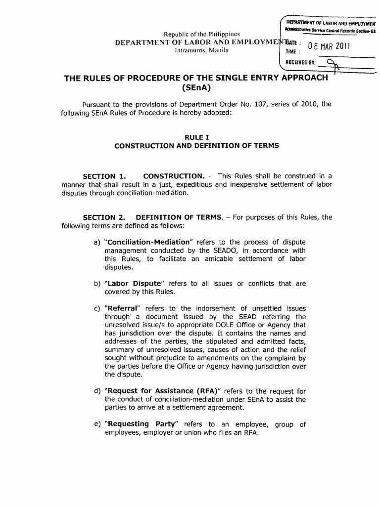 The Rules of Procedure of The Single Entry Approach (SEnA) | PDF ...