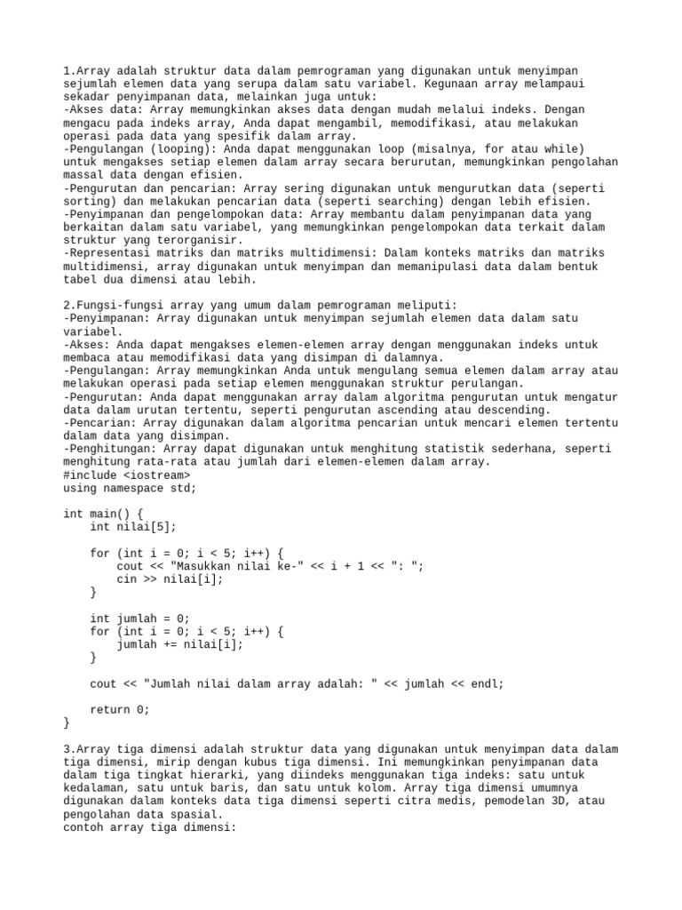 Panduan Lengkap Array dalam Pemrograman | PDF | Teknologi & Rekayasa