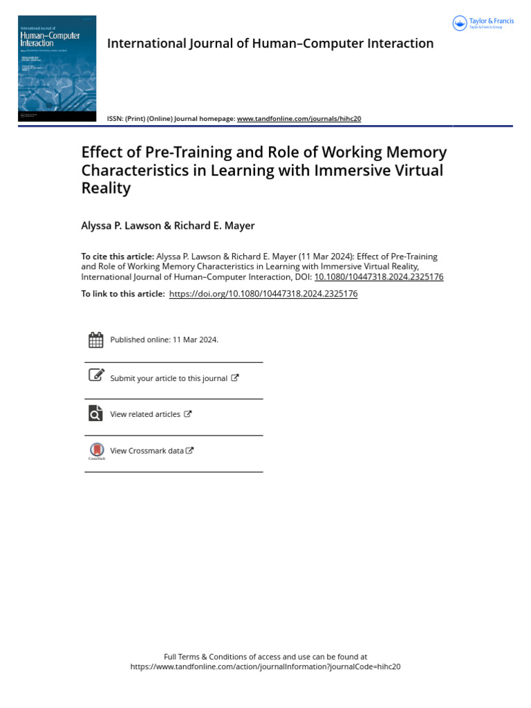 Lawson (2024) - Effect of Pre-Training and Role of Working Memory Characteristics in Learning ...