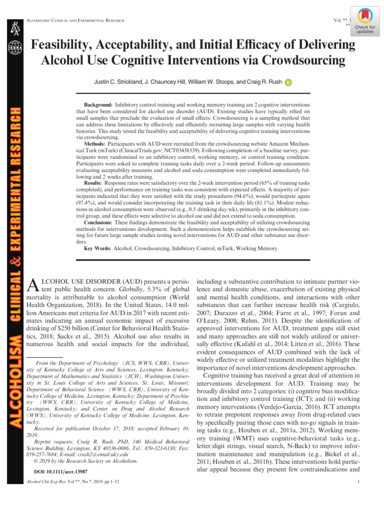 Strickland (2019) Feasibility, Acceptability, and Initial Efficacy of Delivering Alcohol | PDF ...