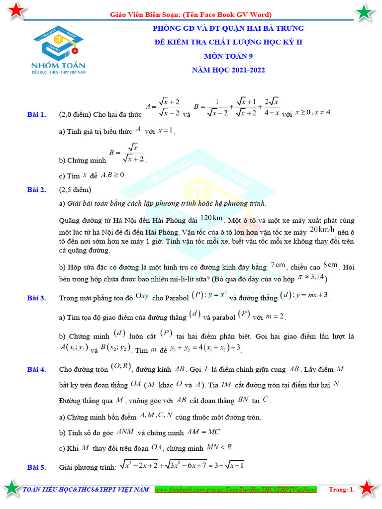 KSCL HKII TOÁN9 QUẬN HAI BÀ TRƯNG | PDF