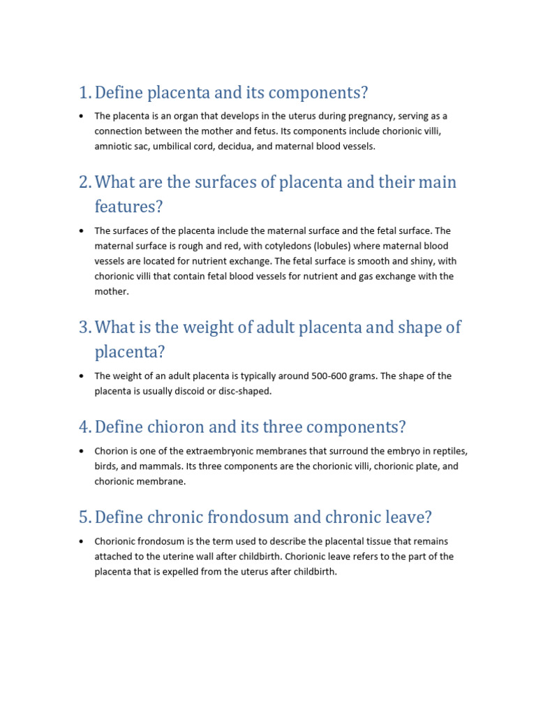Define Placenta and Its Components | Download Free PDF | Placenta | Anatomy