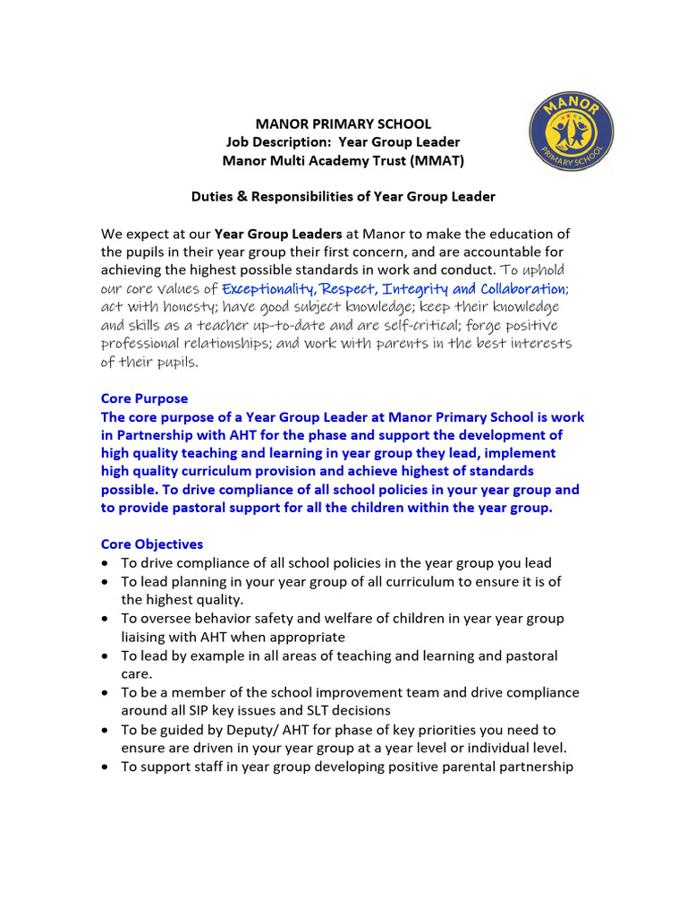 Job Ref MAN202101 - Job Description and Person Specification | PDF ...