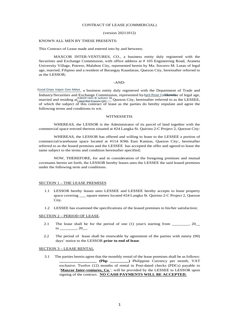 Draft of Contract Commercial | PDF | Lease | Breach Of Contract