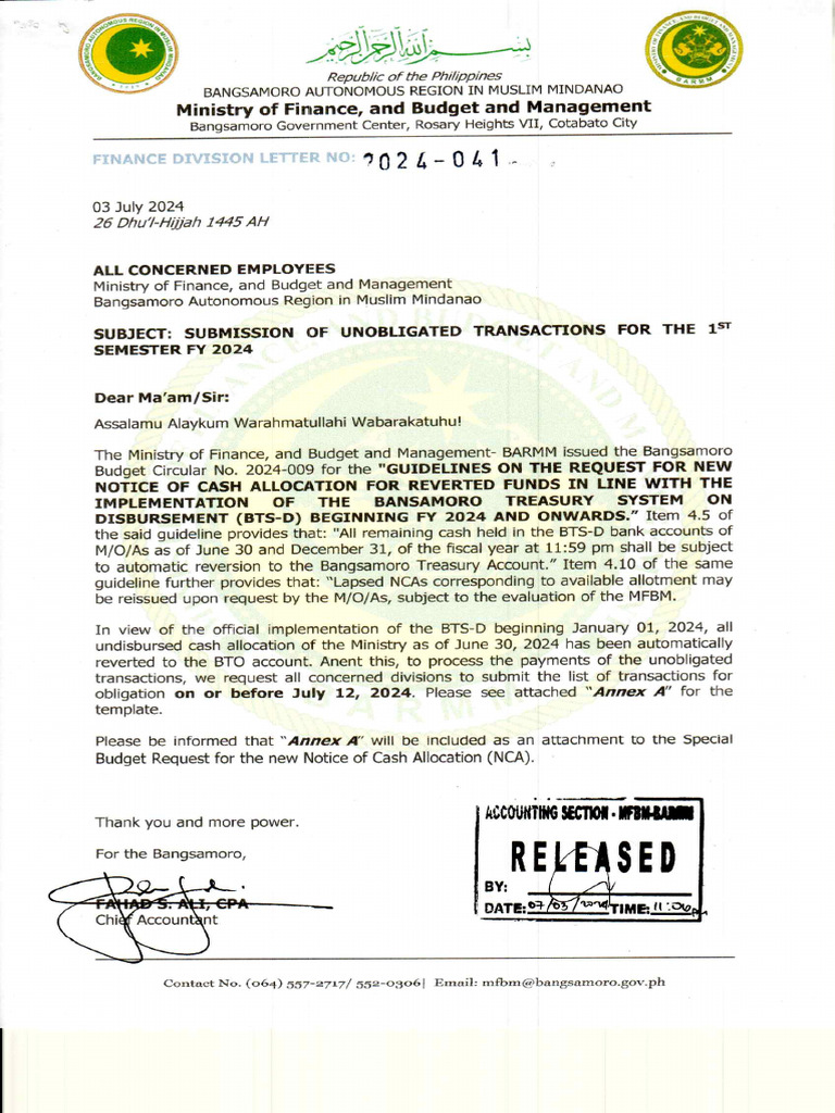 FD Letter No 2024 041 | PDF