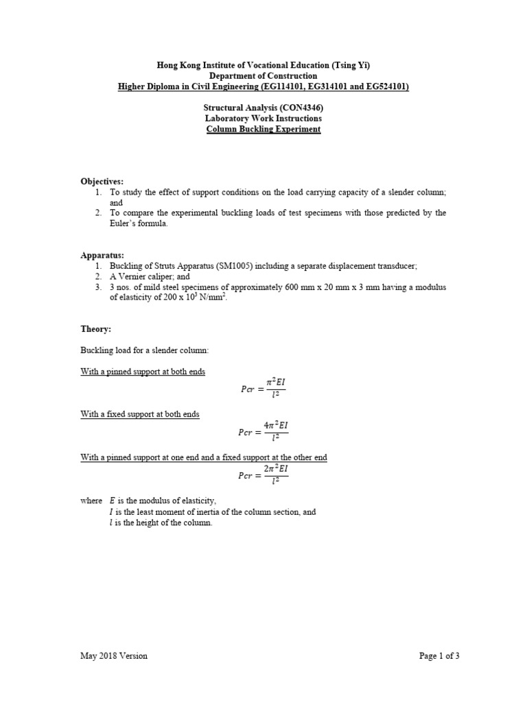 Column Buckling Experiment Guide | PDF | Buckling | Mechanical Engineering