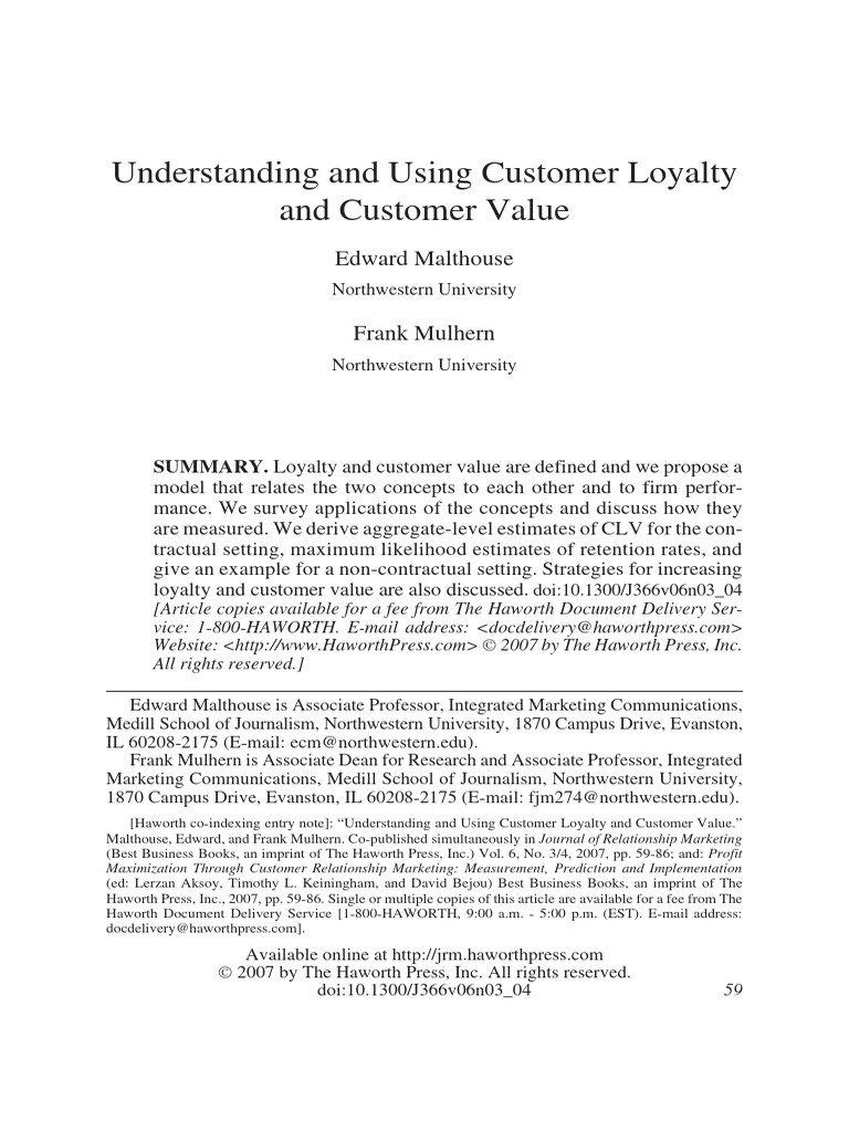 Understanding Customer Value and Customer Loyalty | PDF | Brand | Marketing