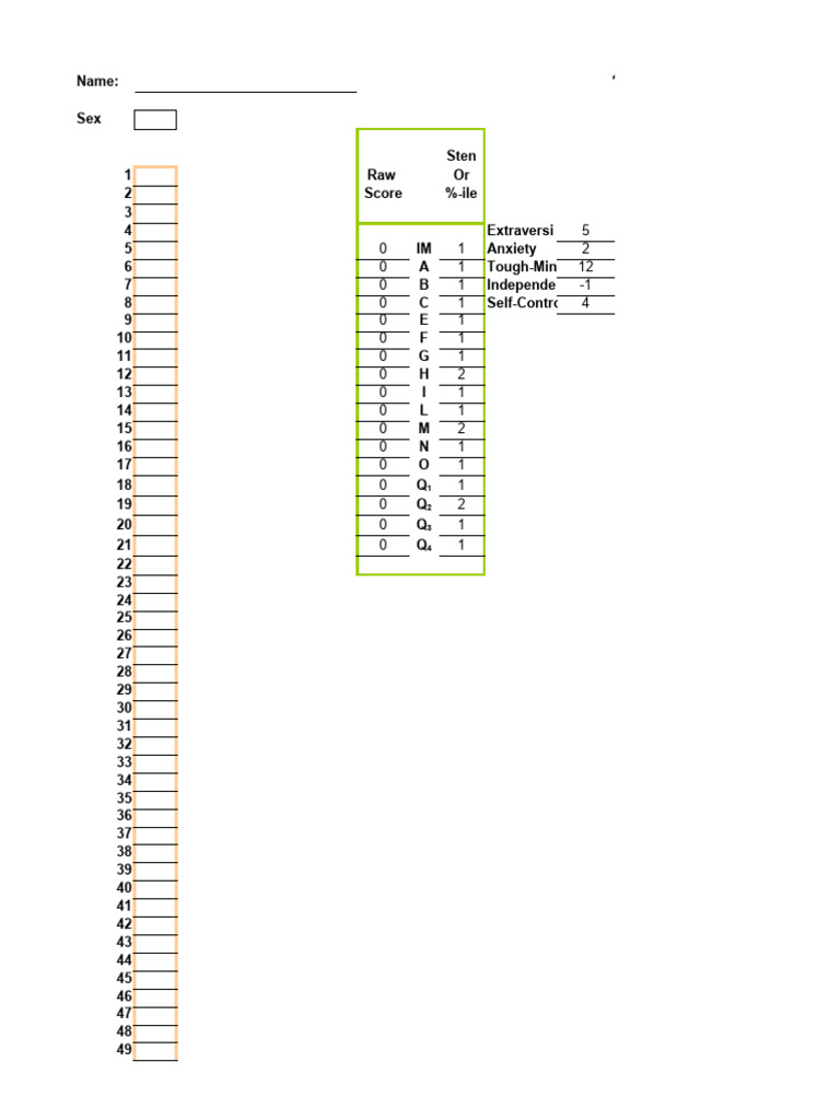 16 PF Scoring Sheet | PDF | Psychological Theories | Anxiety
