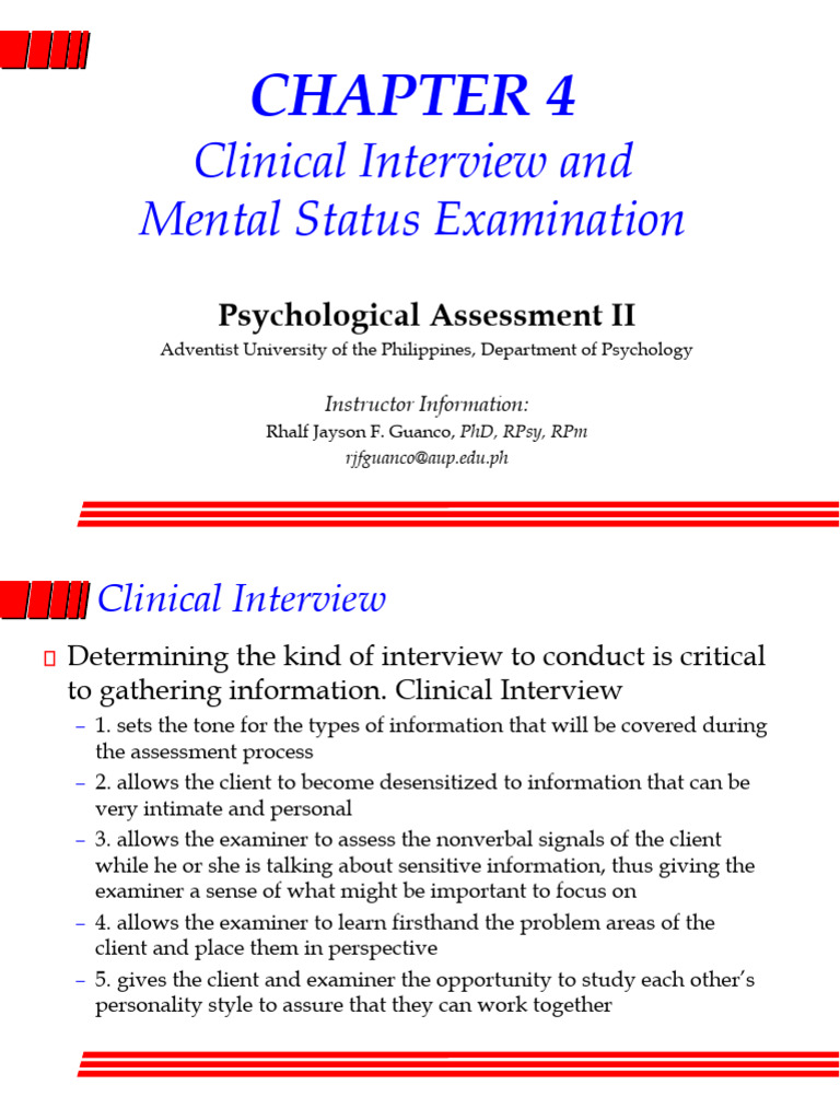 Lesson 4 - Clinical Inteview and Mental Status Examination | PDF ...
