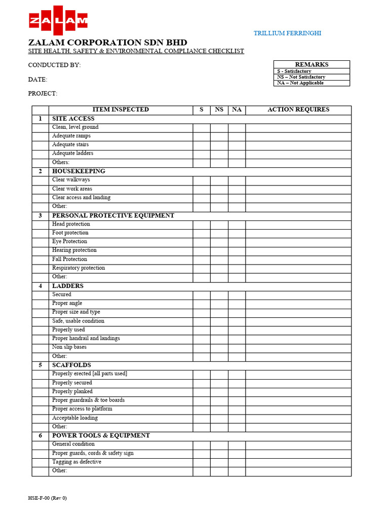 She Site Compliance Checklist | PDF | Scaffolding | First Aid
