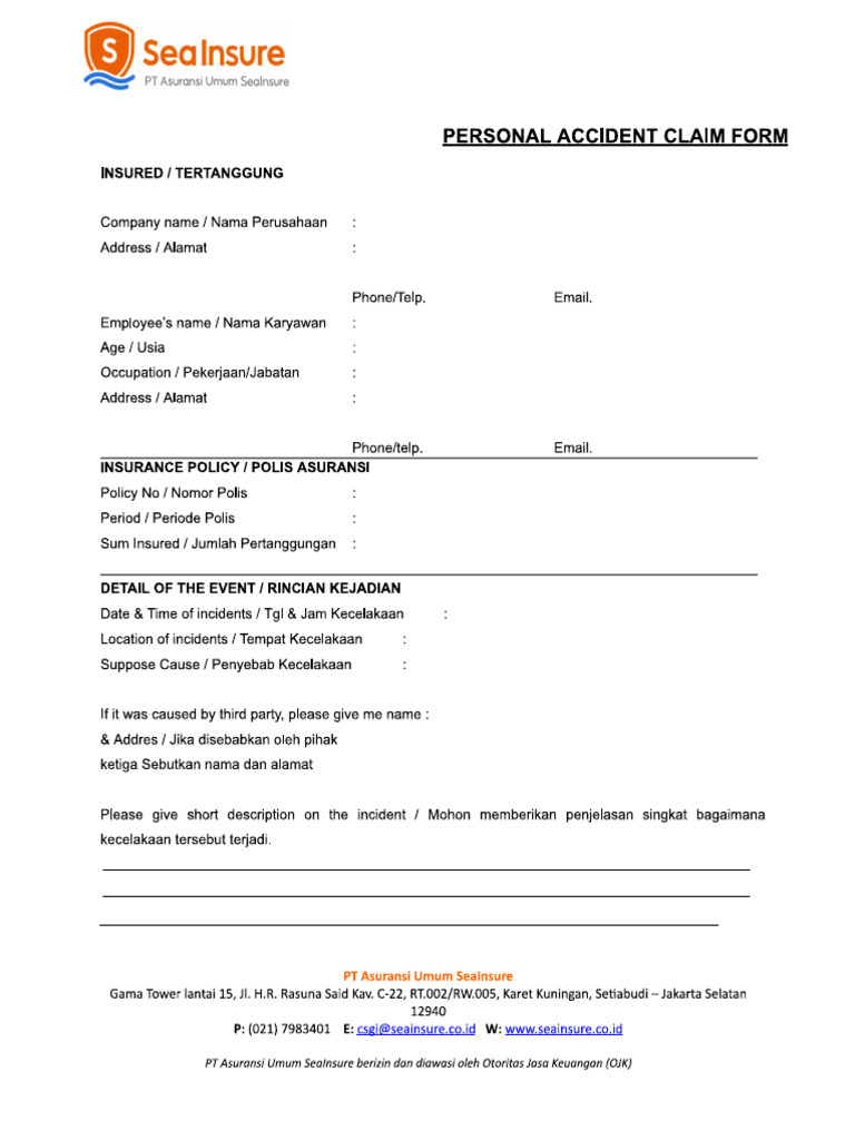 Personal Accident Claim Form | PDF
