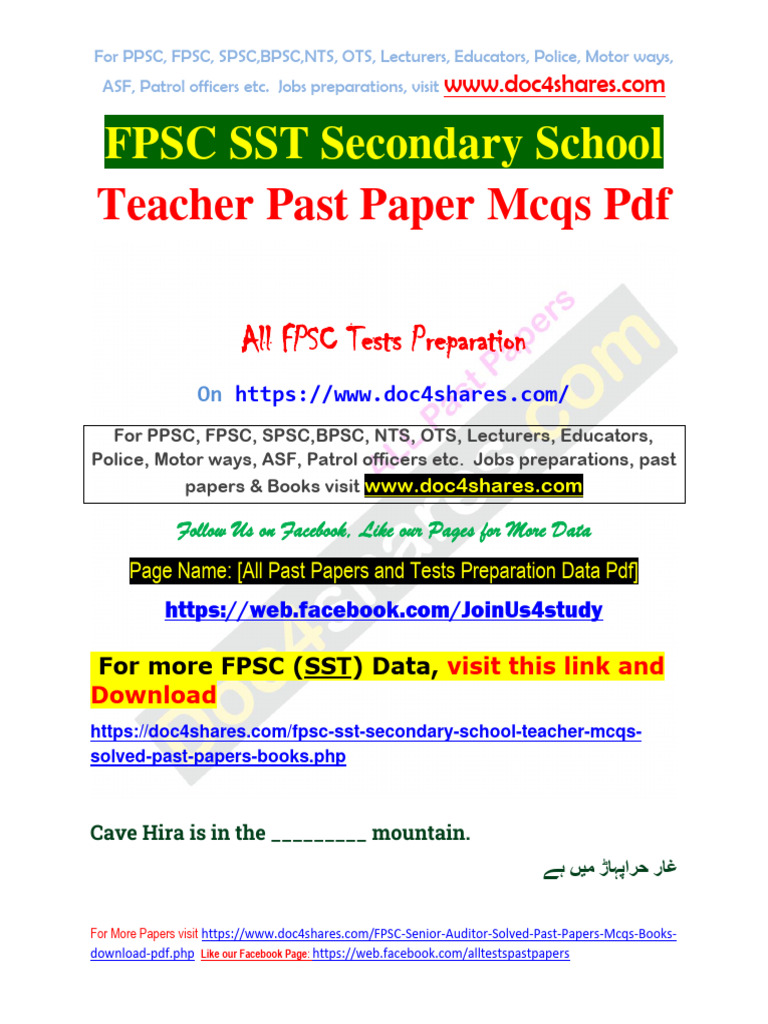FPSC SST Secondary School Teacher Past Paper Mcqs PDF | PDF | Community ... FPSC SST Secondary School Teacher Past Paper Mcqs PDF | PDF | Community ...