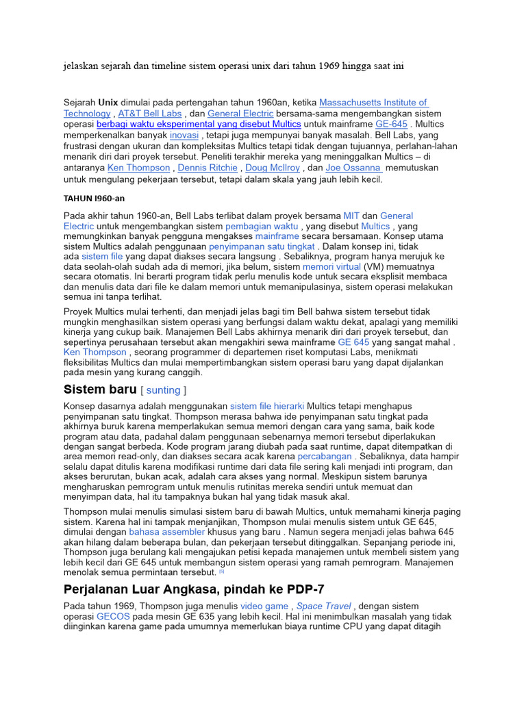 Jelaskan Sejarah Dan Timeline Sistem Operasi Unix Dari Tahun 1969 ...