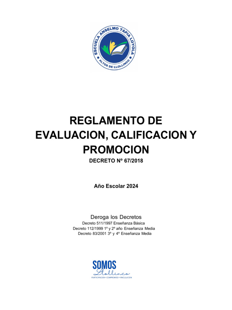 Reglamento Evaluacion y Promocion 2024 | PDF | Evaluación | Maestros