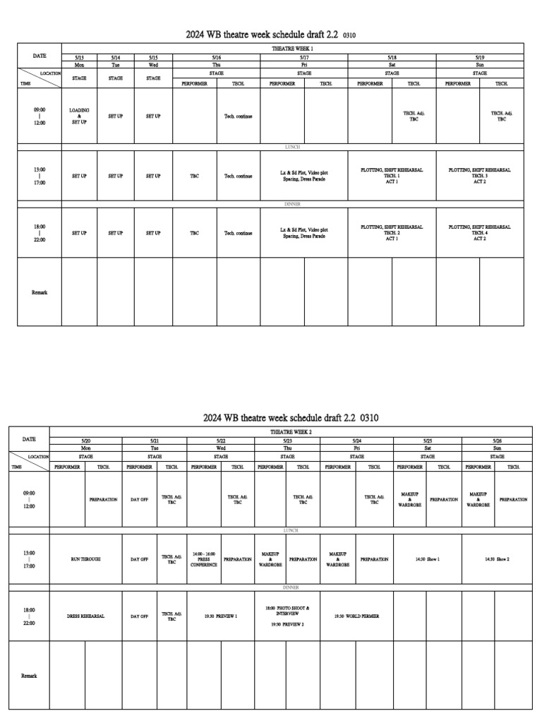 2024 WB theatre week schedule draft 2.2 0310 for ensemble | PDF | Music ...