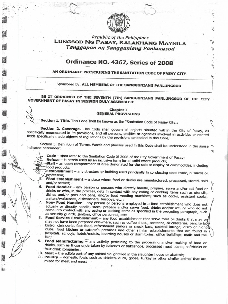 Pasay City Sanitation Code 2008 | PDF