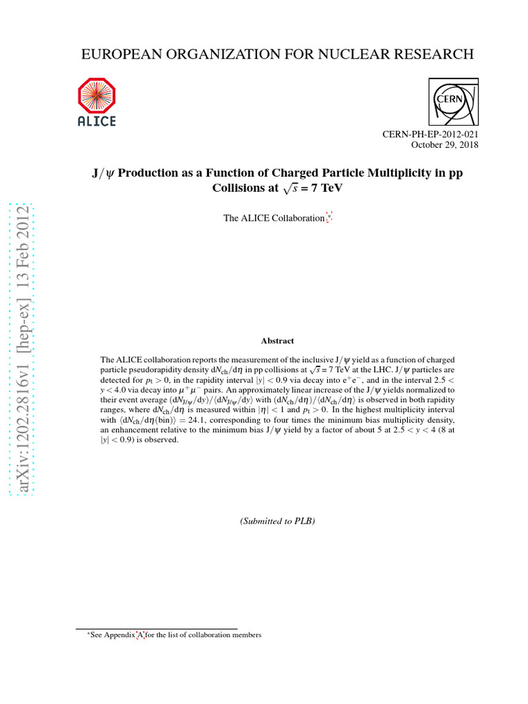 J/Psi Production at LHC Energies | PDF | Particle Physics | Applied And Interdisciplinary Physics