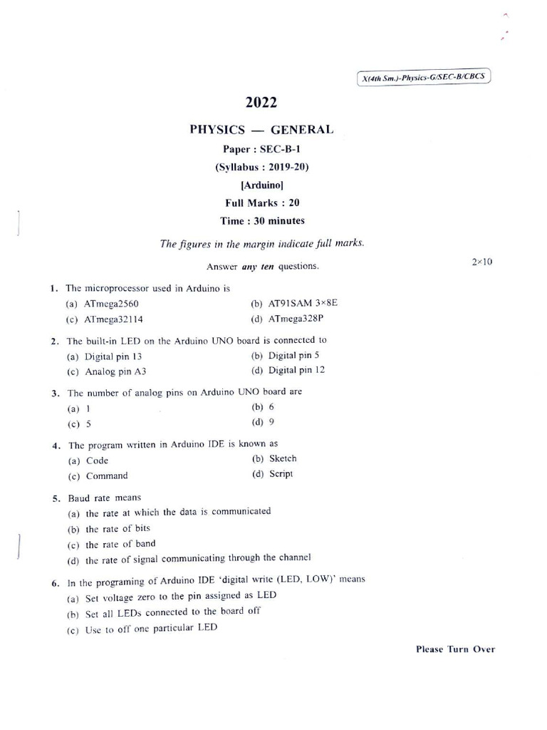 CU-2022 B.sc. (General) Physics Semester-4 Paper-SEC-B-1 & SEC-B-2 (For 2018-19, 2019-20 ...