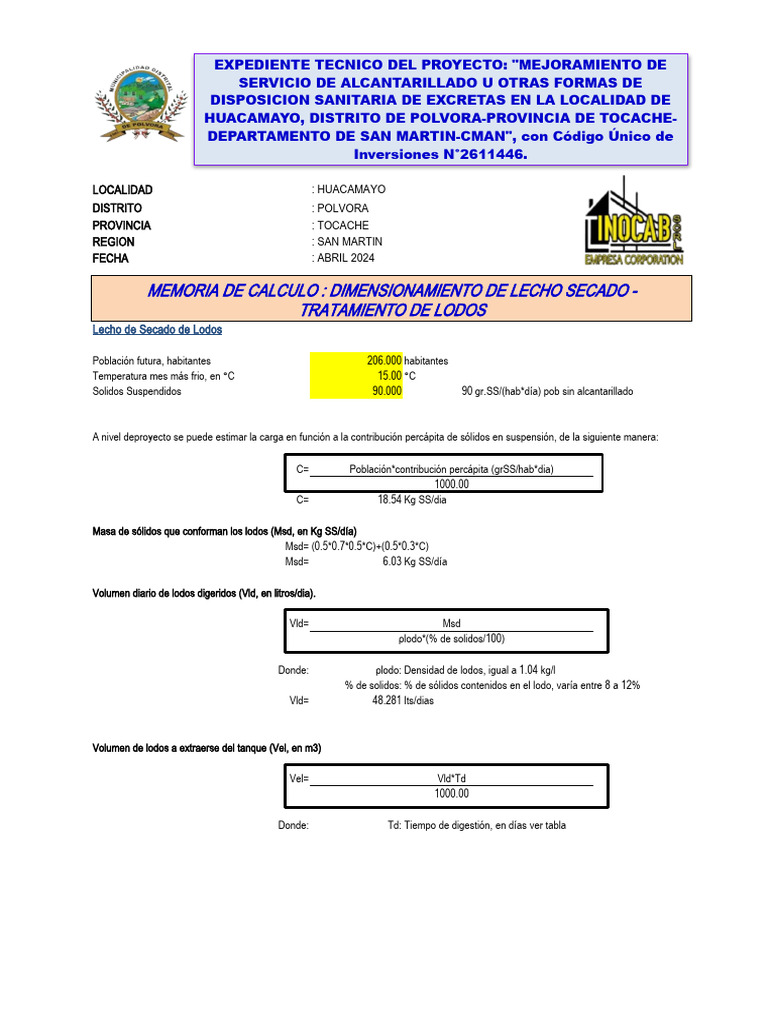 Lecho de Secado Huacamayo | PDF | Ingeniería Ambiental | Alcantarillado