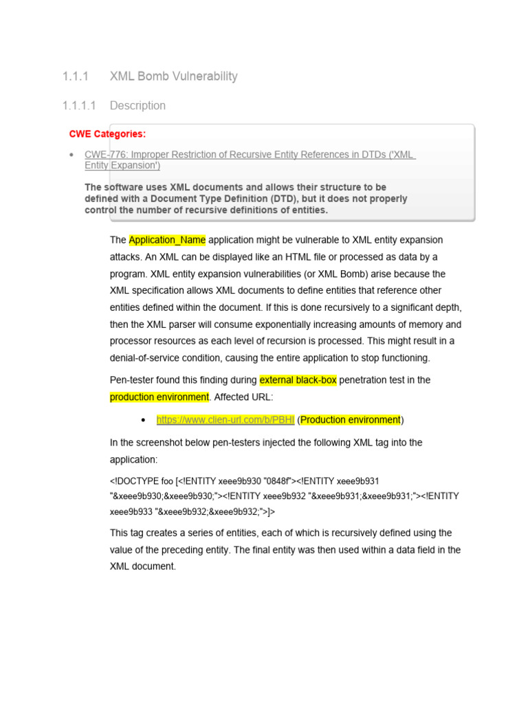 XML Bomb Vulnerability - v0.2 | PDF | Xml | Cyberspace