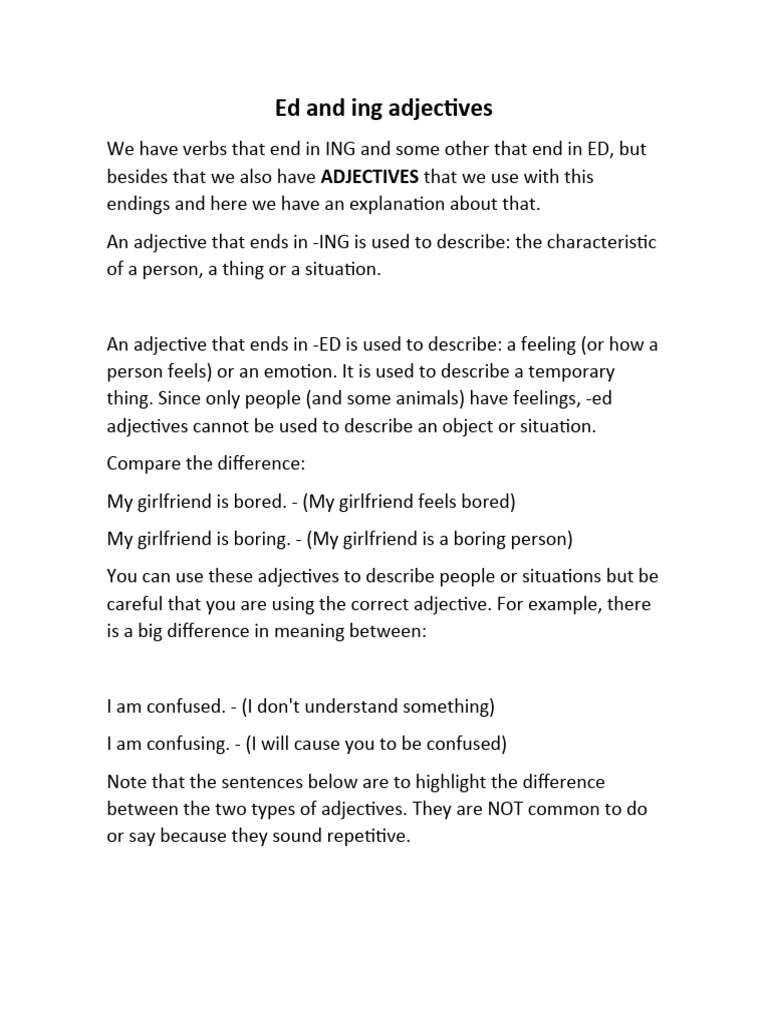 Ed and Ing Adjectives 5 | PDF