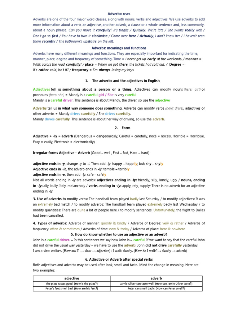 Adverbs explanation 7 | PDF | Adverb | Adjective
