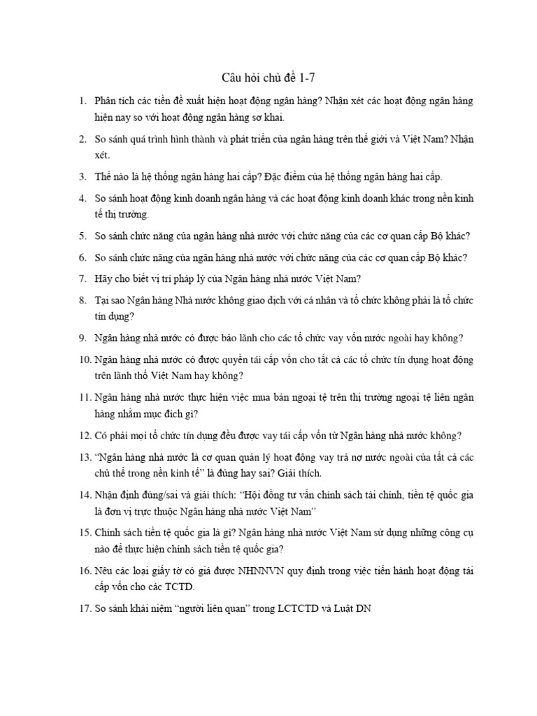 Câu hỏi chủ đề 1-7 | PDF