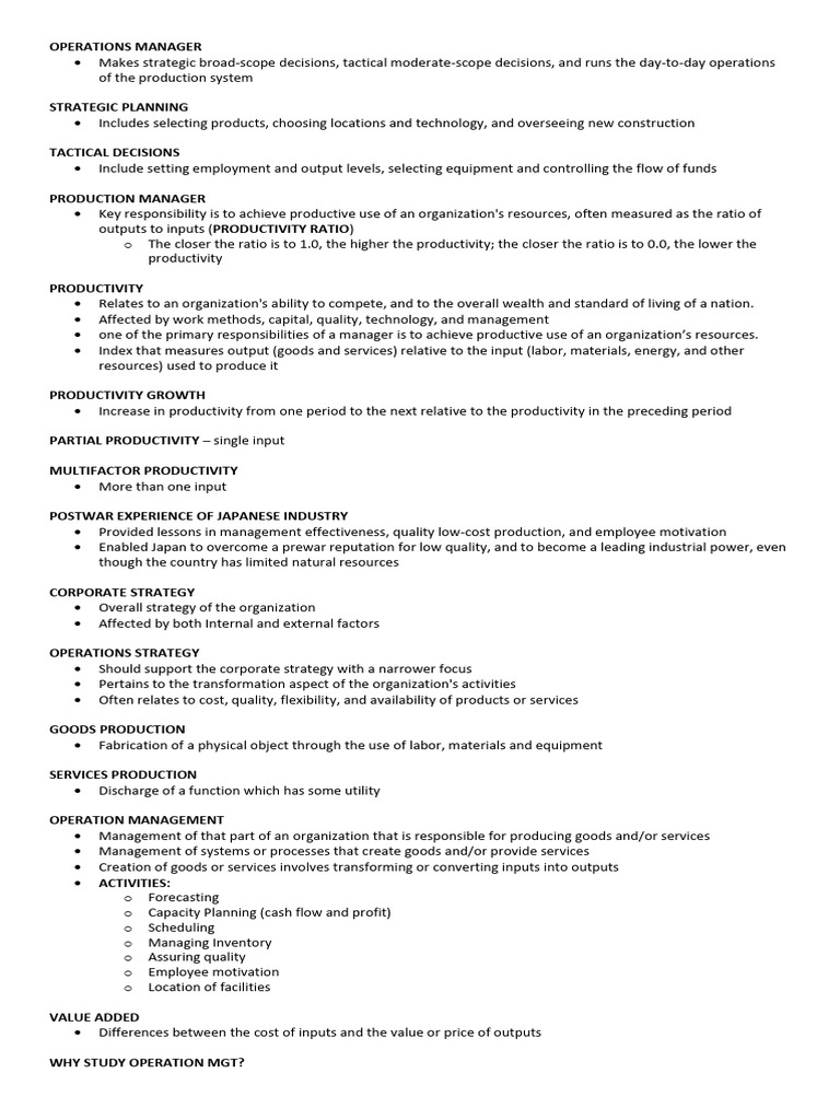 Operations Management Overview | PDF | Forecasting | Moving Average