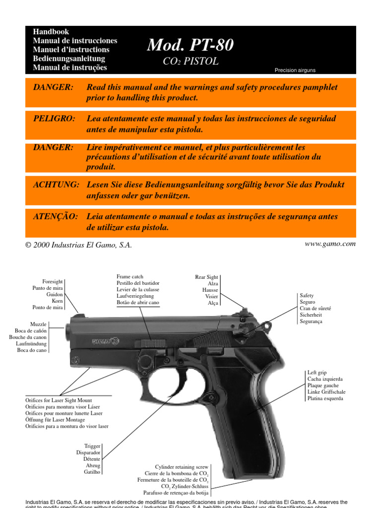gamo-pt80-owners-manual | PDF | Magazine (Firearms) | Trigger (Firearms)