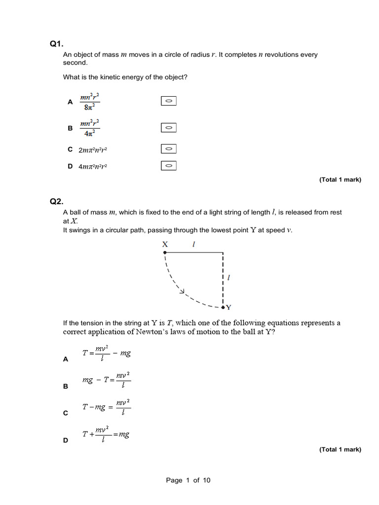 Circ Motion Exercises | PDF | Force | Acceleration