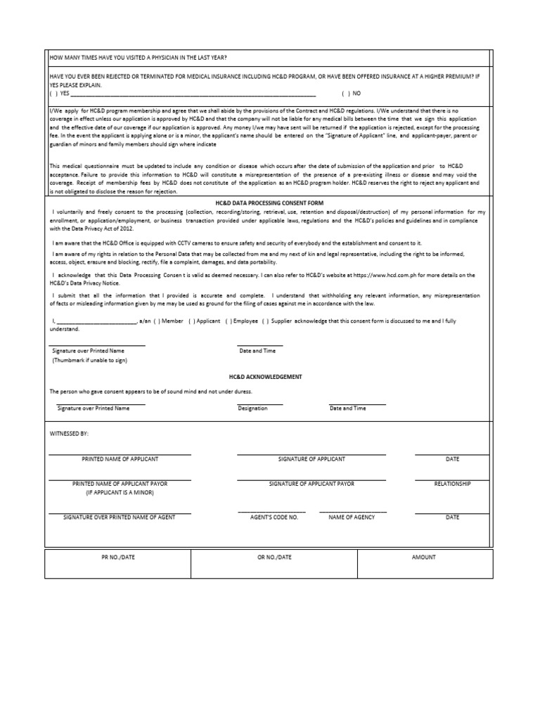 HCD Amaphil Application Form Back | PDF | Consent | Insurance