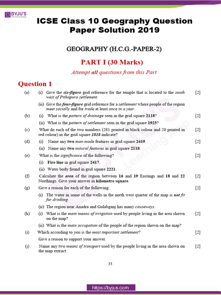 ICSE-Class-10-Geography-Question-Paper-Solution-2019 | PDF ...