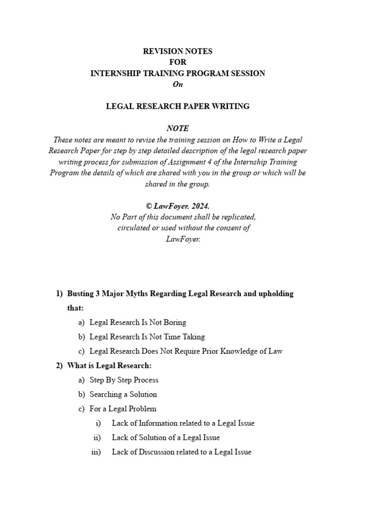 Legal Research Paper Writing Short Notes | PDF | Citation | Academic ...