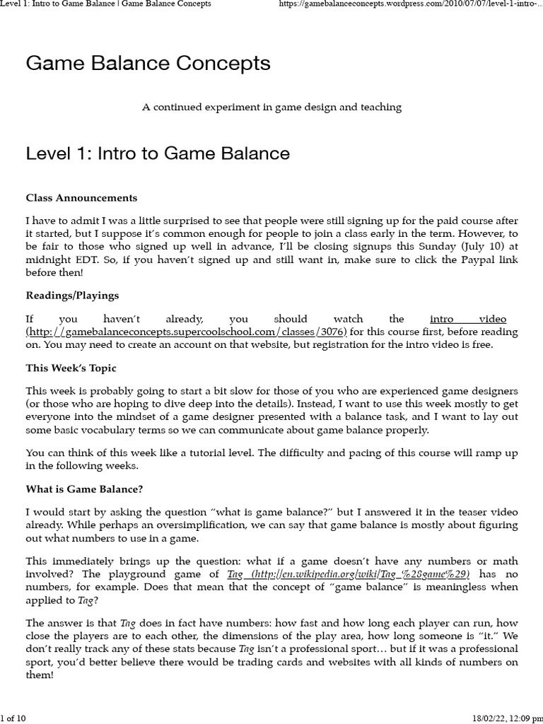 Level 1 Intro to Game Balance | Game Balance Concepts | Download Free ...