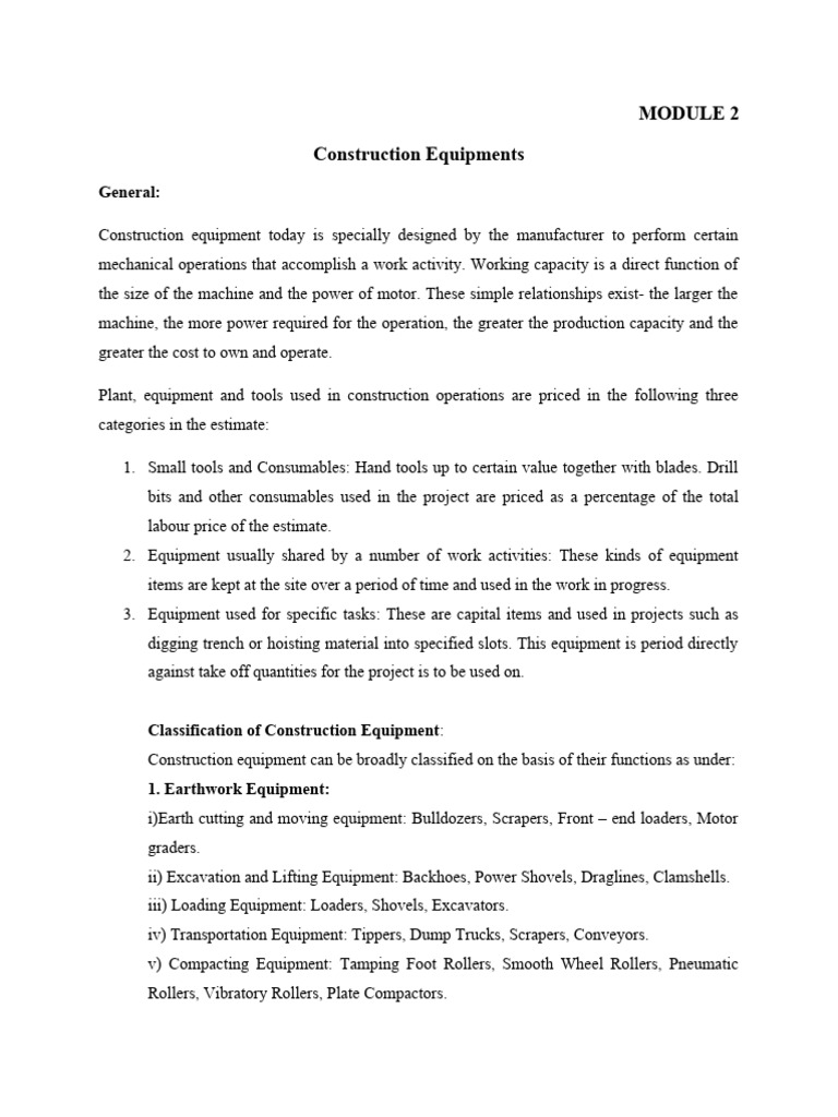 Overview of Construction Equipment Types | PDF | Tractor | Loader ...