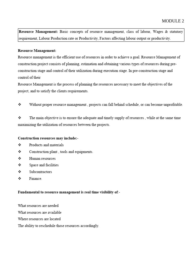 MODULE 2 Resource Management | PDF | Labour Economics | Employment
