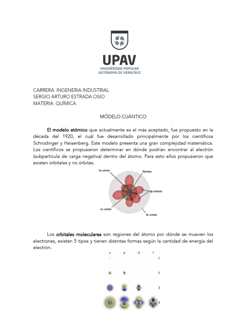 Modelo Cuantico | PDF | Configuración electronica | Electrón