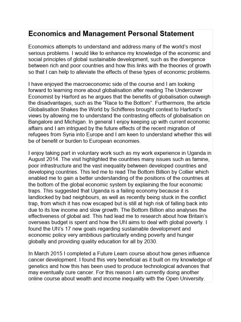 Economics and Management Personal Statement | PDF | Globalization | Poverty