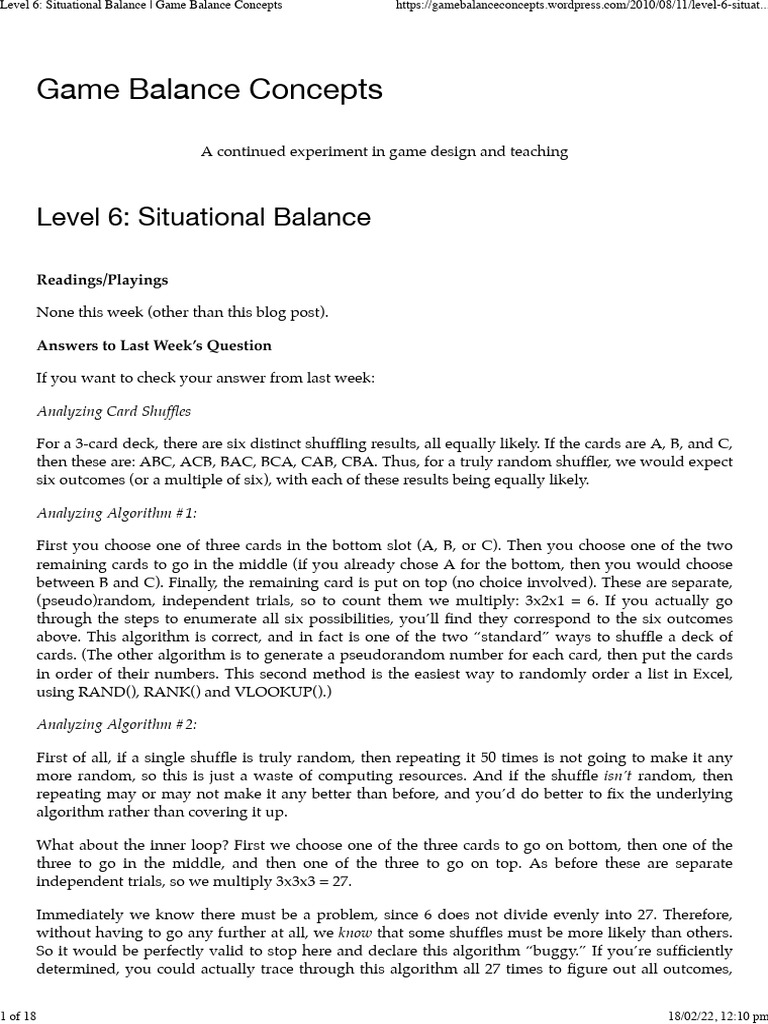 Level 6 Situational Balance - Game Balance Concepts | PDF | Opportunity ...