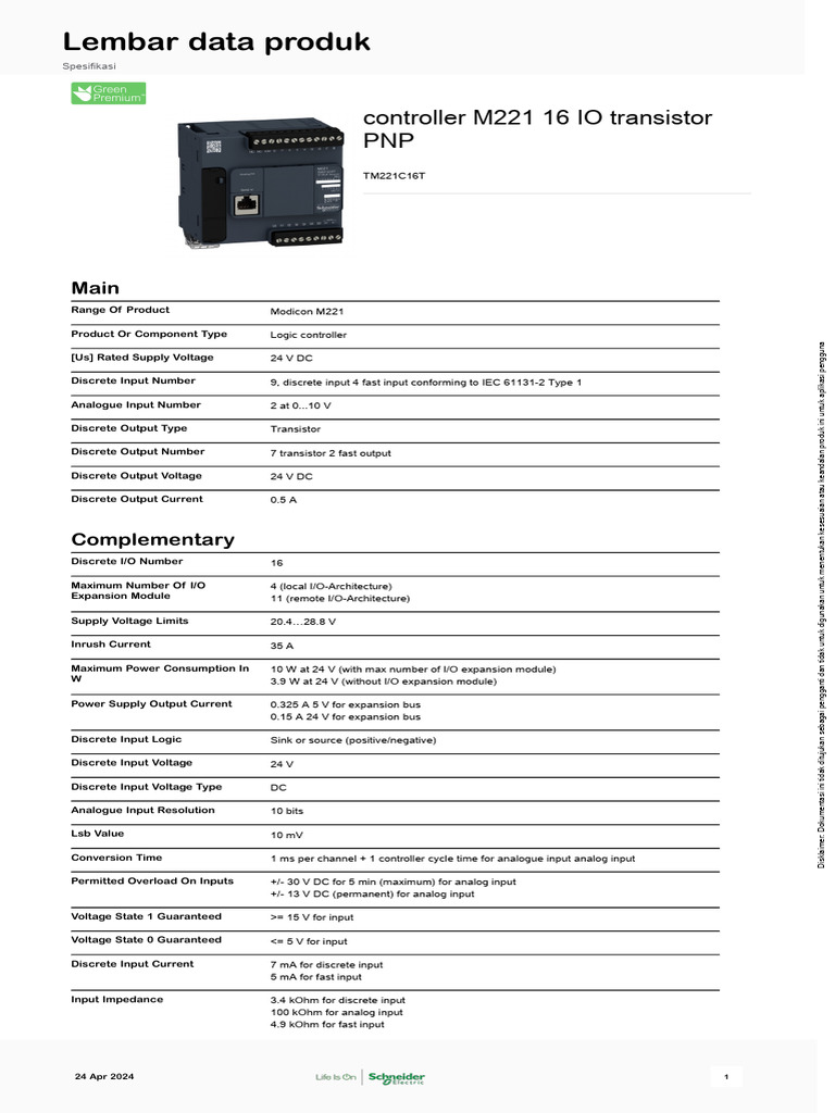 Schneider Electric - PLC-Modicon-M221 - TM221C16T | PDF | Analogue Electronics | Logic Gate